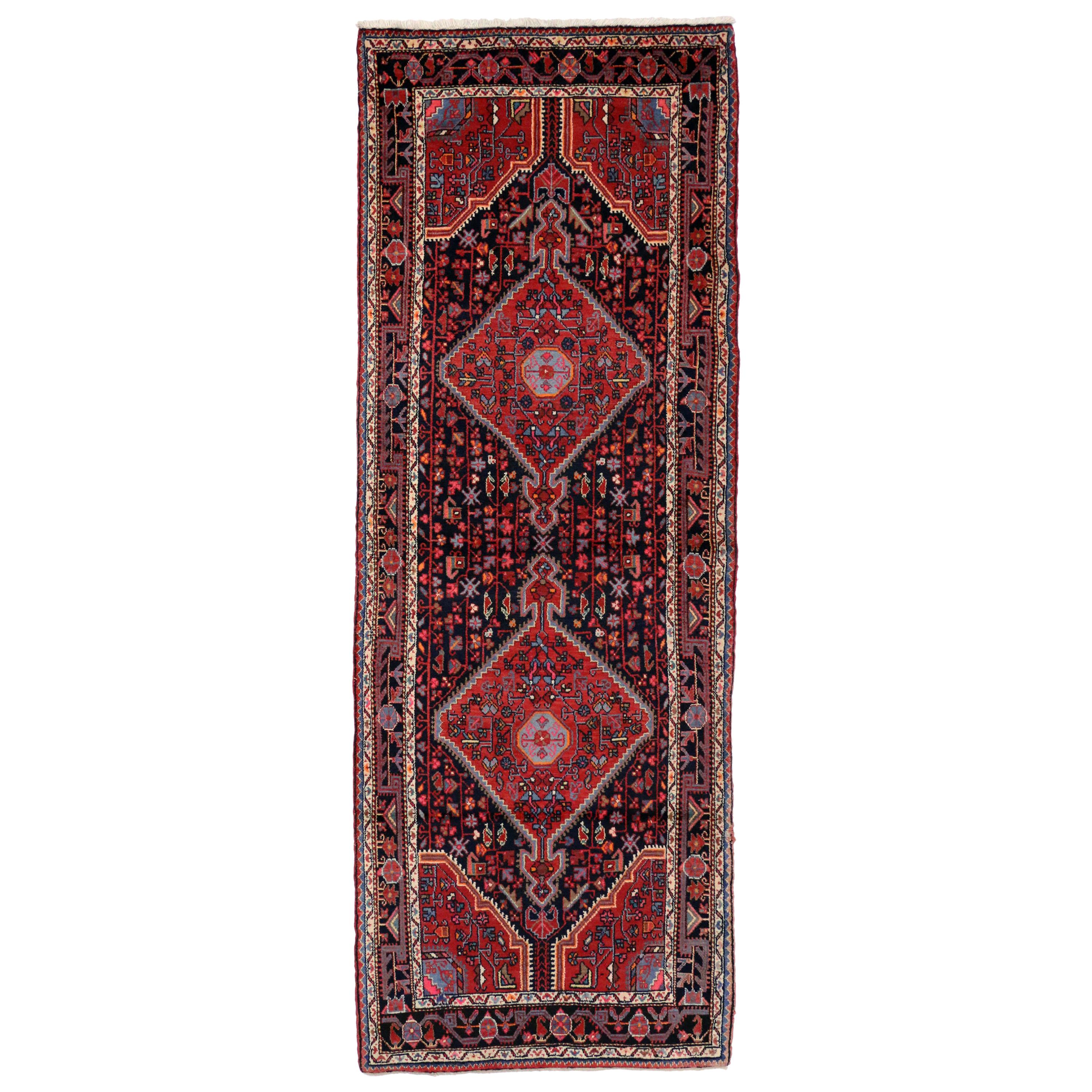 Warm and Rustic Style Vintage Persian Hamadan Runner, Hallway Runner ...