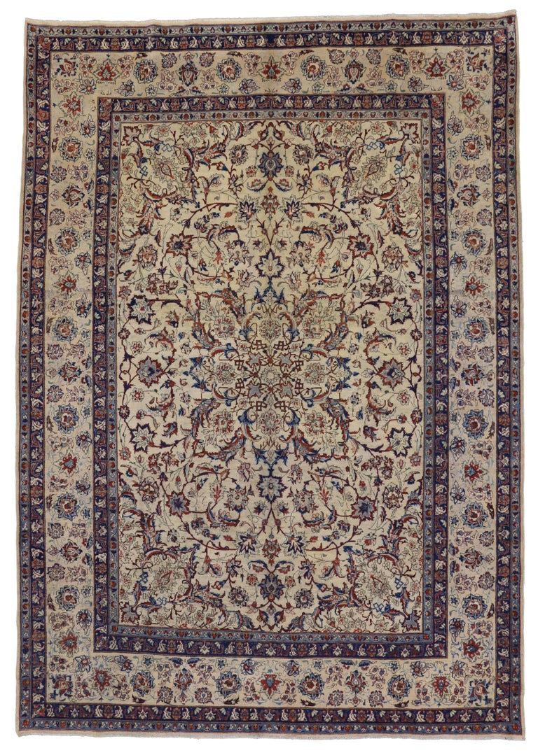 Vintage Persian Yazd Area Rug with Traditional Style For Sale at 1stDibs