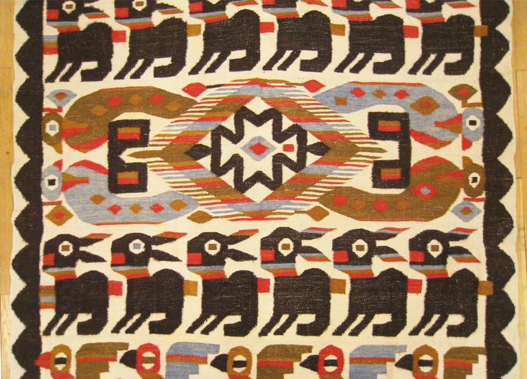 Vintage Peruvian Flat-Weave Rug with Stylized Chancay Design, in Small ...