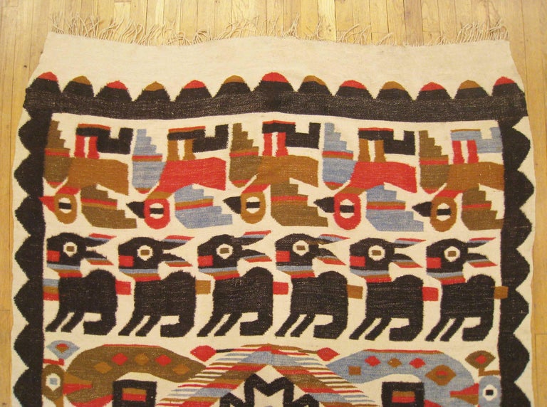 Vintage Peruvian Flat-Weave Rug with Stylized Chancay Design, in Small ...