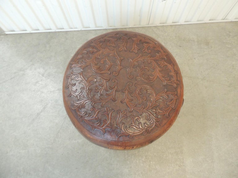 Vintage Peruvian Leather Ottoman with Handles at 1stDibs