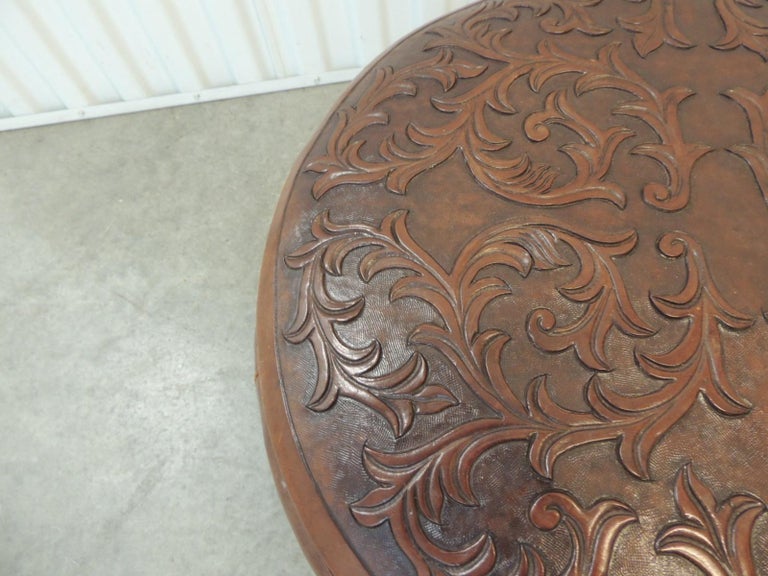Vintage Peruvian Leather Ottoman with Handles at 1stDibs