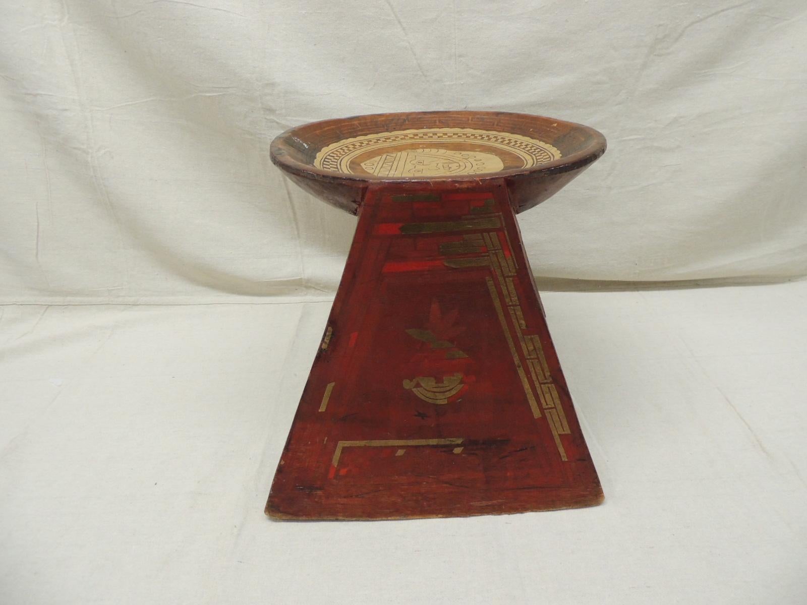 Vintage Peruvian Round Wood Stool For Sale at 1stDibs