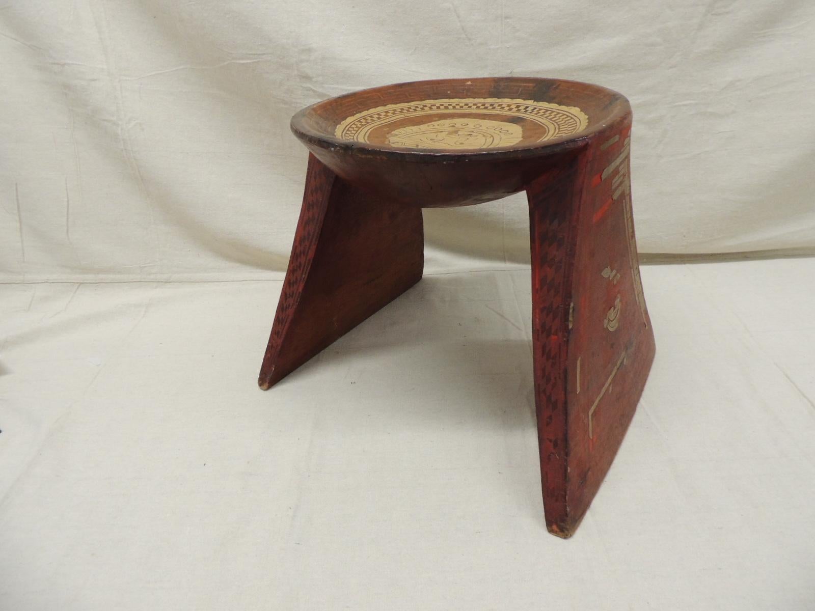 Vintage Peruvian Round Wood Stool For Sale at 1stDibs