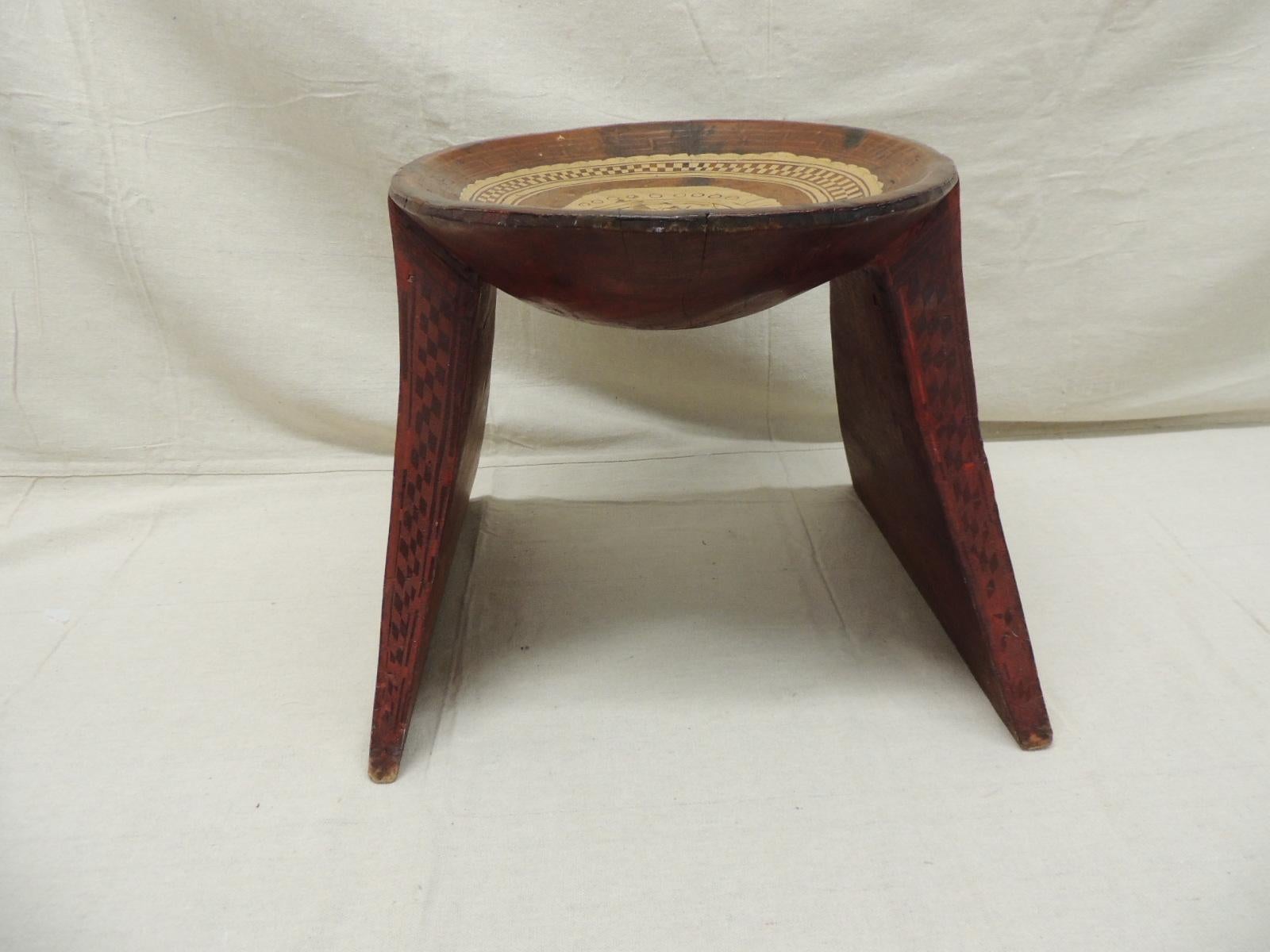 Vintage Peruvian Round Wood Stool For Sale at 1stDibs