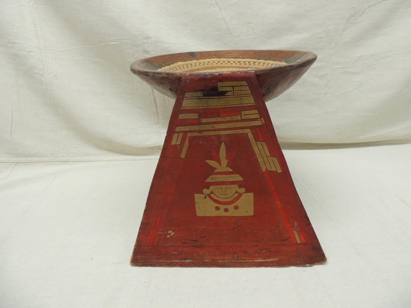 Vintage Peruvian Round Wood Stool For Sale at 1stDibs