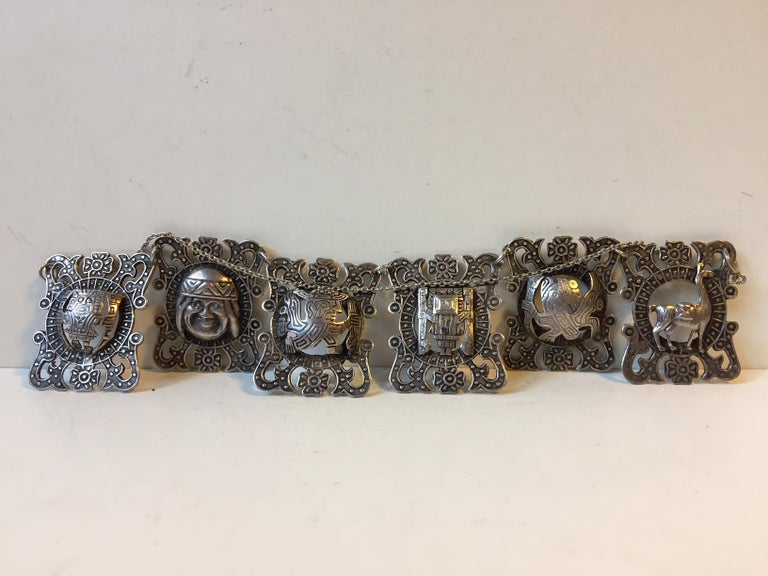 Vintage Peruvian Silver Panel Bracelet and Necklace with Inka Decor and ...