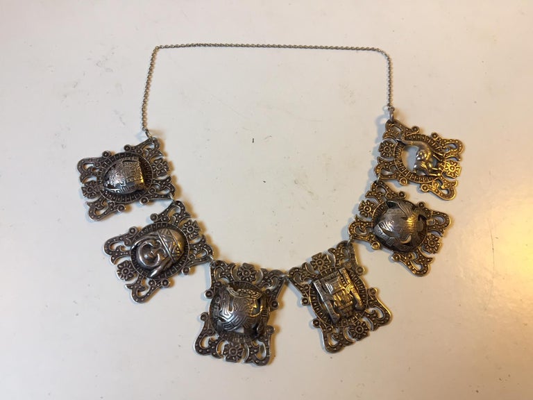 Vintage Peruvian Silver Panel Bracelet and Necklace with Inka Decor and ...