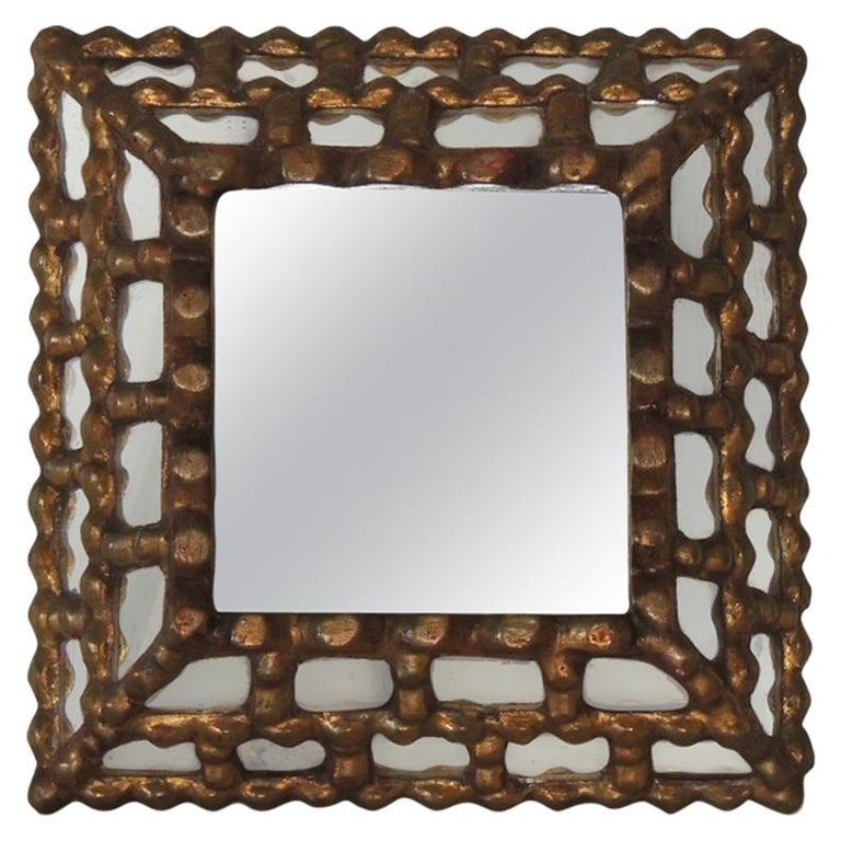 Vintage Peruvian Square Gold Mirror at 1stDibs
