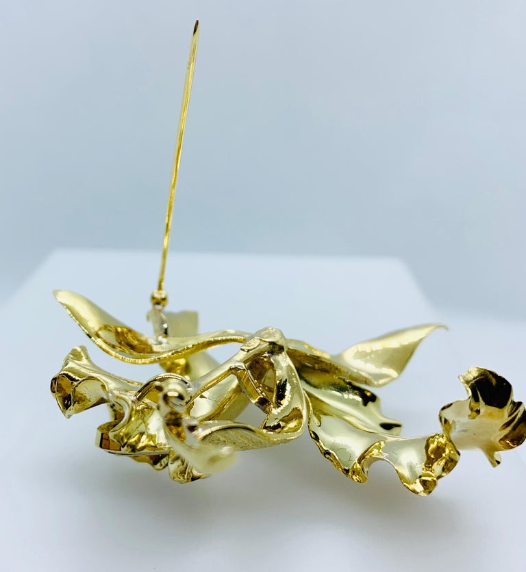 Vintage Peter Lindeman 18 Karat Yellow Gold and Diamond Floral Brooch ...