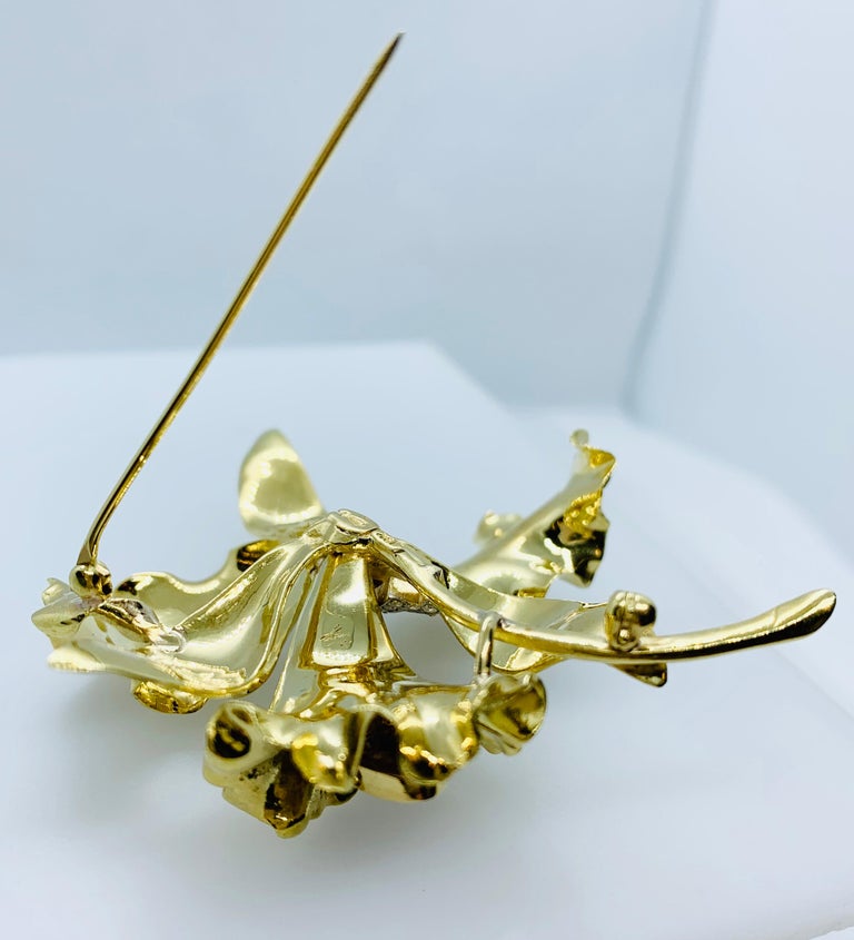 Vintage Peter Lindeman 18 Karat Yellow Gold and Diamond Floral Brooch ...
