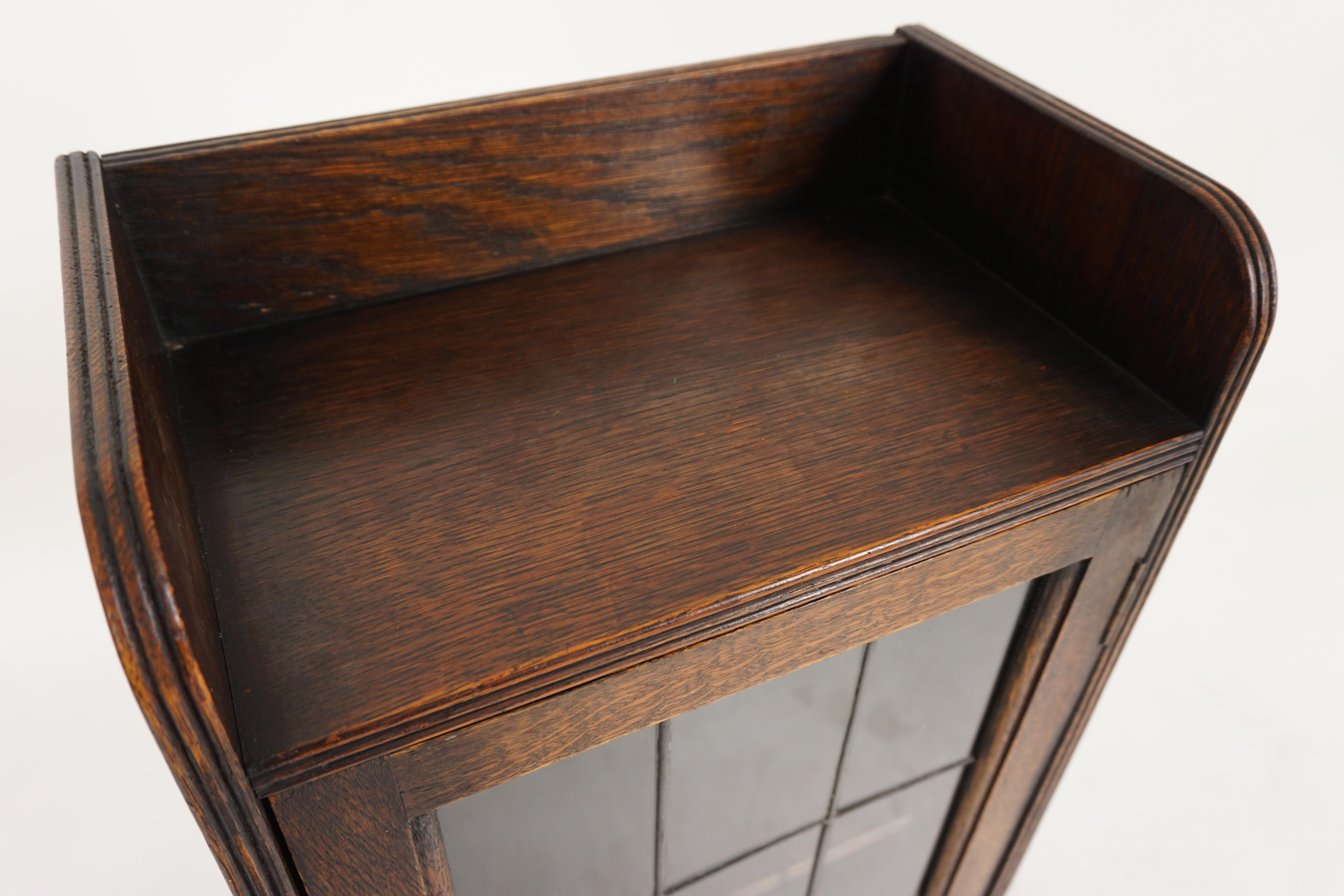 Vintage Petite Oak Leaded Glass Bookcase, Collector Cabinet, Scotland ...