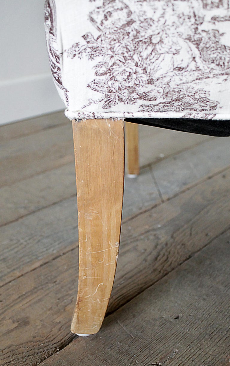 Vintage Petite Wing Chair Upholstered in Brown Toile Fabric at 1stDibs ...
