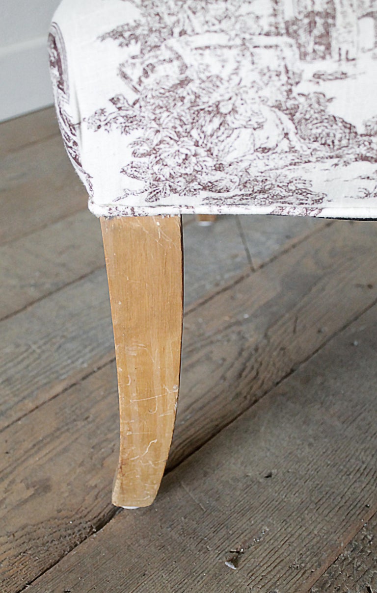 Vintage Petite Wing Chair Upholstered in Brown Toile Fabric at 1stDibs ...