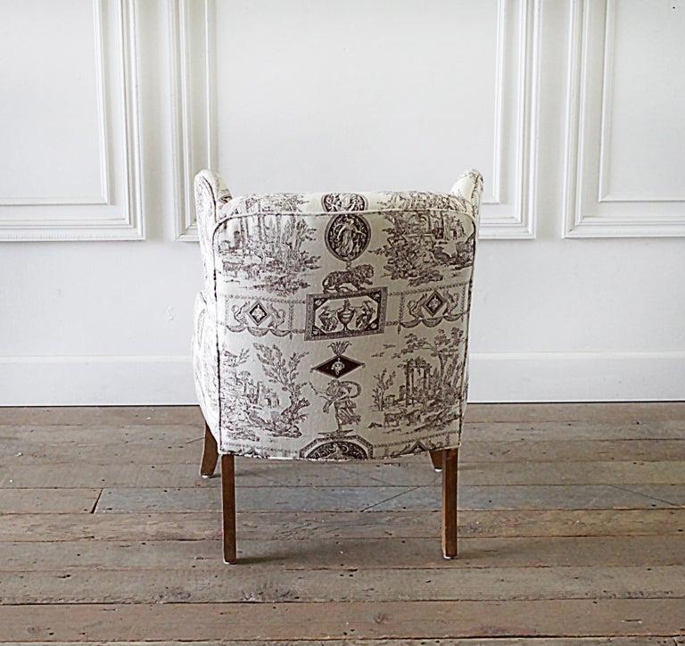 Vintage Petite Wing Chair Upholstered in Brown Toile Fabric at 1stDibs ...