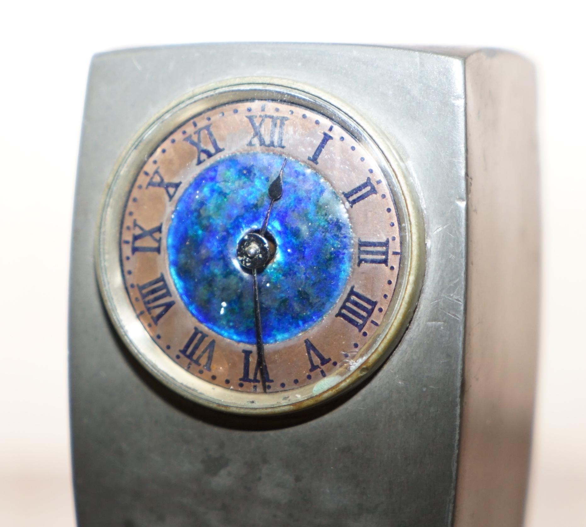 Vintage Pewter and Enamel Mantle Clock with Lovely Blue Dial Hallmarked ...