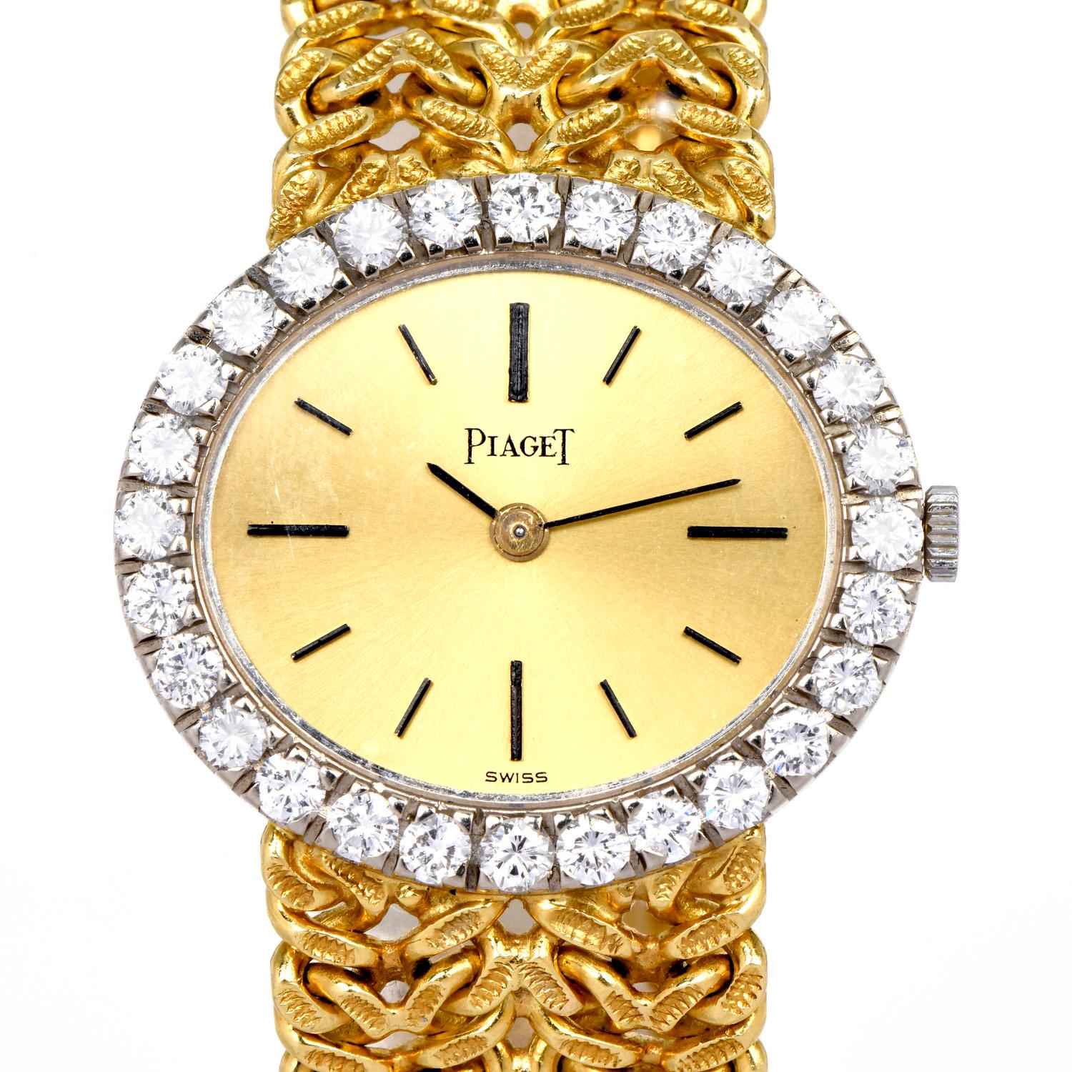 Vintage Piaget Diamond 18K Yellow Gold Oval Dial Ladies Watch at ...