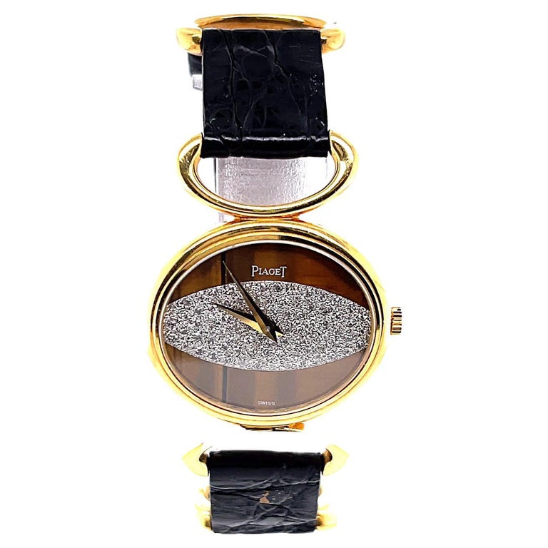 Vintage Piaget Diamond Tiger's Eye 18 Karat Gold Watch For Sale at 1stDibs