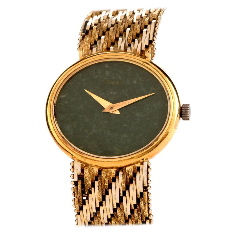 Vintage Piaget Jade Dial 18k Gold Ref 9802 Watch For Sale at 1stDibs