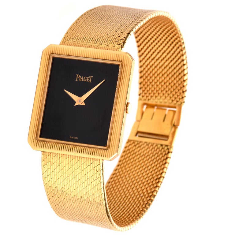 Vintage Piaget Onyx Rectangle 18 Karat Yellow Gold Unisex Watch For ...