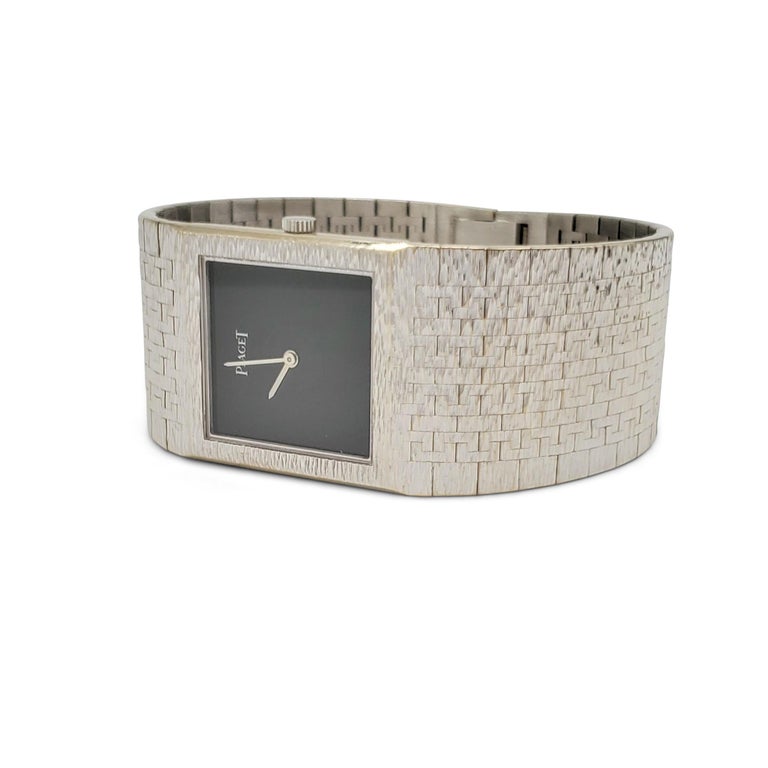 Vintage Piaget White Gold Square Onyx Dial Watch at 1stDibs