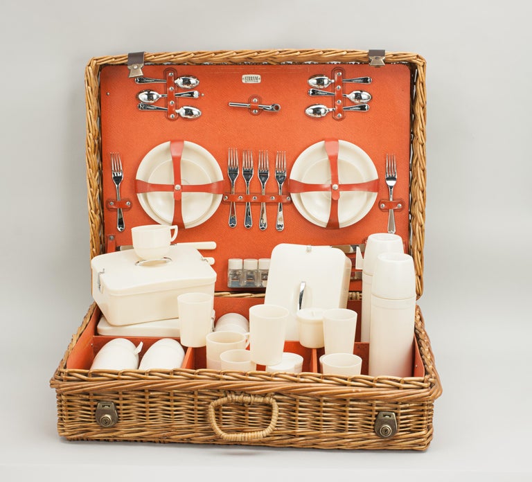 Vintage Picnic Set in Wicker Basket at 1stDibs