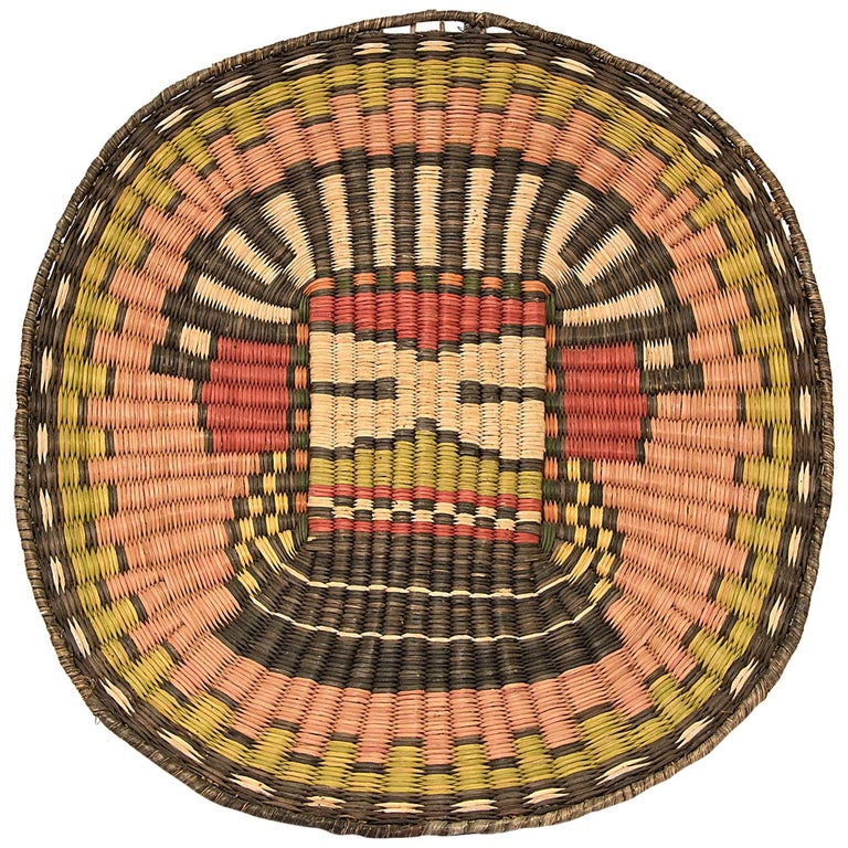 Vintage Pictorial Hopi Wicker Plaque, Native American Basketry at 1stDibs