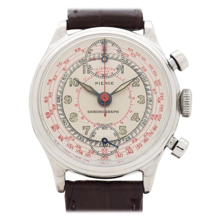Vintage Pierce Chronograph Chrome and Stainless Steel Watch, 1940s at ...