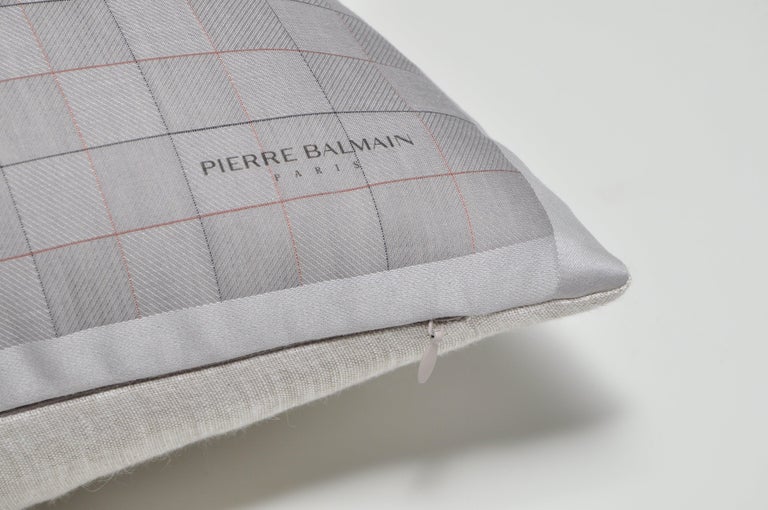 Vintage Pierre Balmain Grey Plaid Scarf with Irish Linen Cushion Pillow ...
