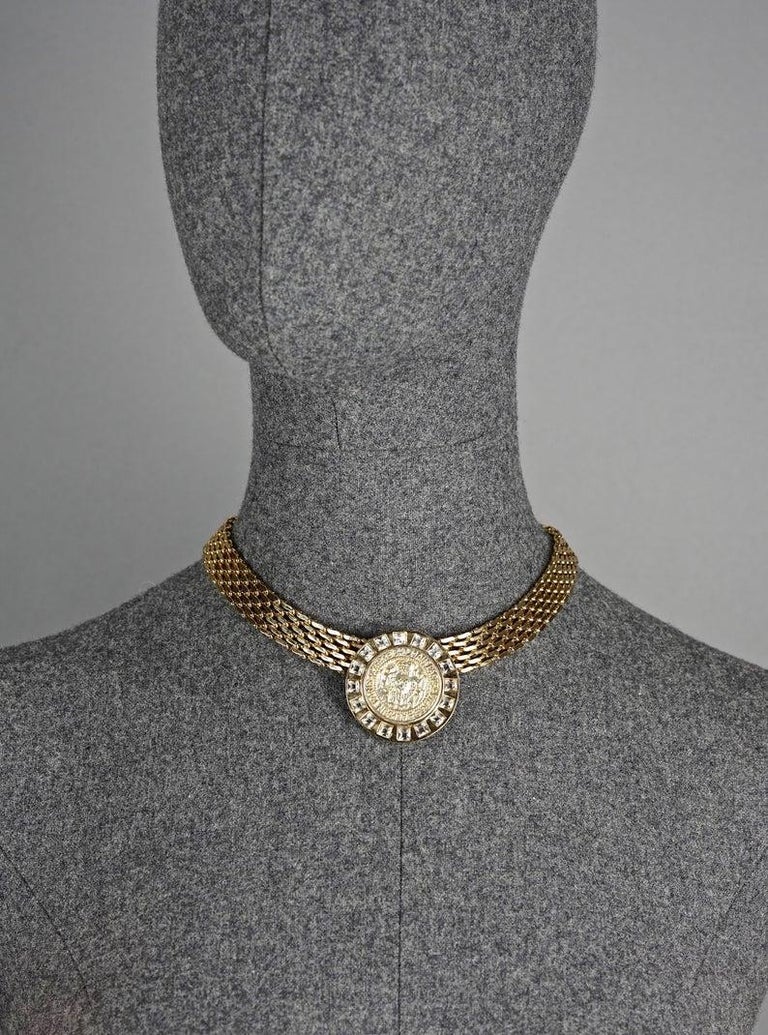 Vintage PIERRE BALMAIN Medallion Crest Rhinestone Necklace at 1stDibs ...