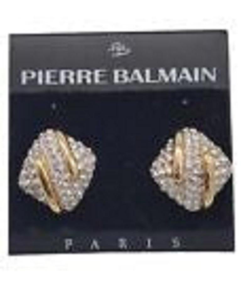 Vintage Pierre Balmain Stud Earrings in Gold Plated Metal and Crystals ...