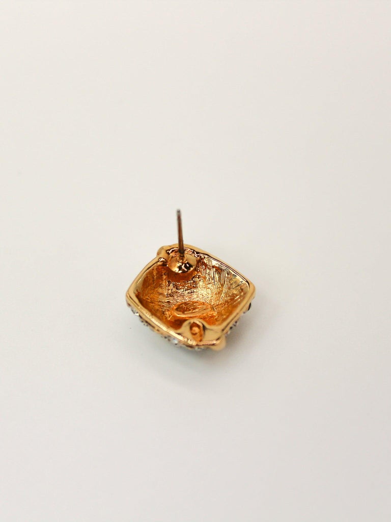 Vintage Pierre Balmain Stud Earrings in Gold Plated Metal and Crystals ...