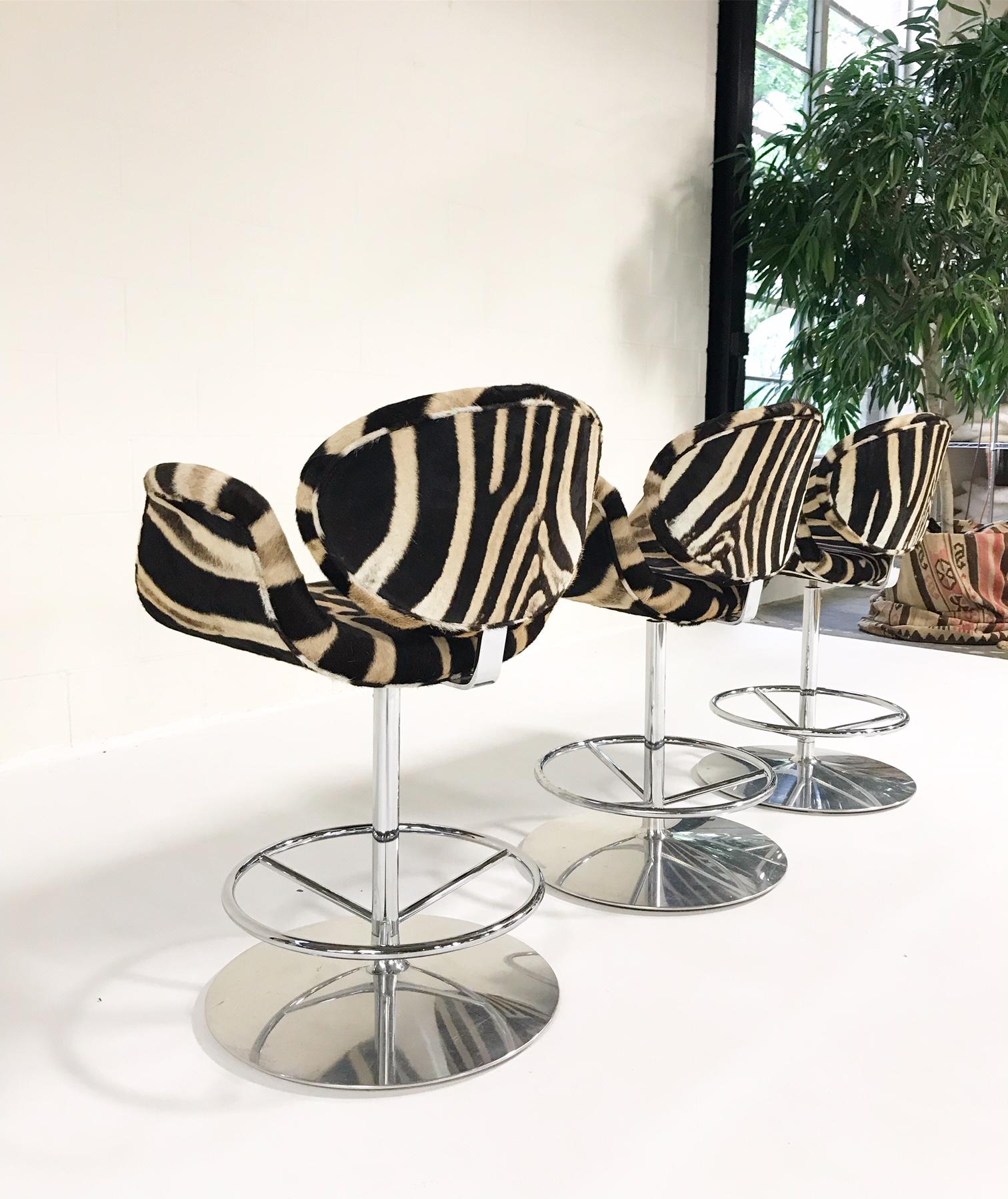 Vintage Pierre Paulin Tulip Bar Stools Restored in Zebra Hide, Set of ...