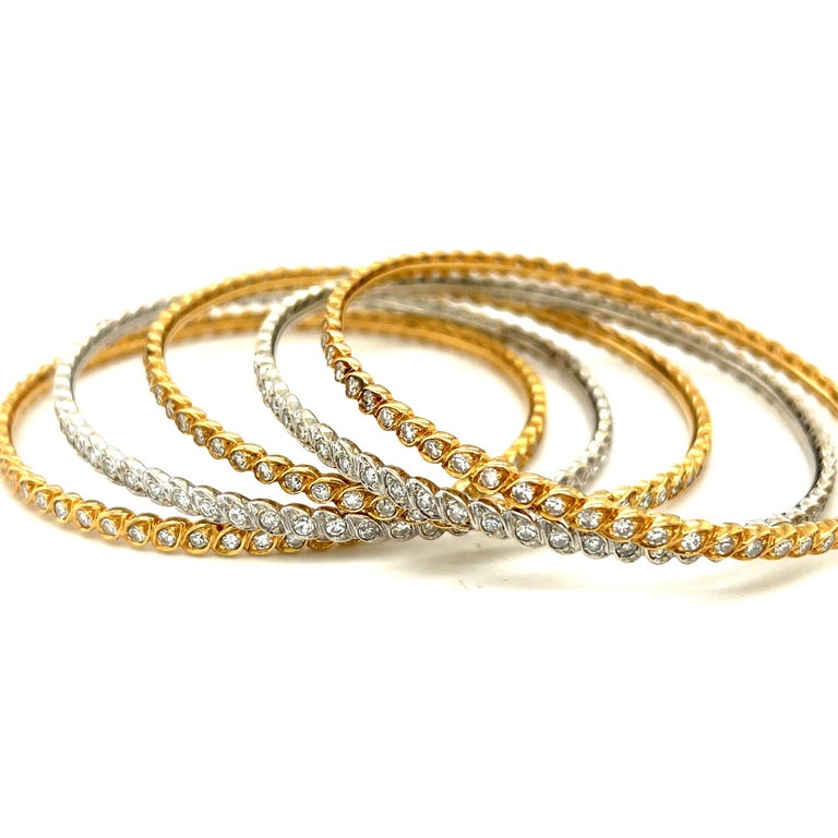 Vintage Pierre Sterle BiColor 18 Karat Gold Diamond Bangle Set For Sale ...