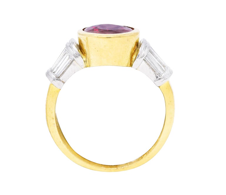 Vintage Pigeon's Blood Burma Ruby Diamond Platinum 18 Karat Gold Ring GIA For Sale at 1stDibs