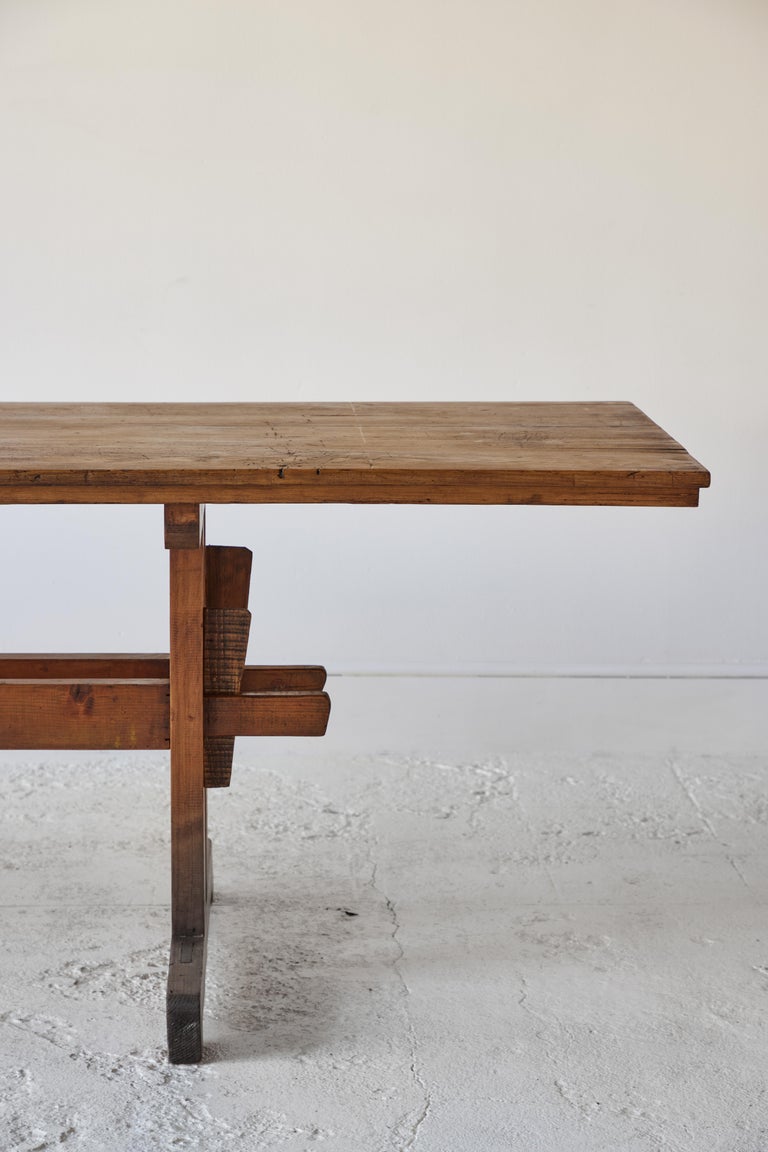 Vintage Pine Trestle Farm Table at 1stDibs
