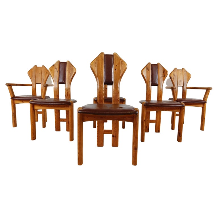 Vintage pine wood dining chairs - 1970s For Sale at 1stDibs