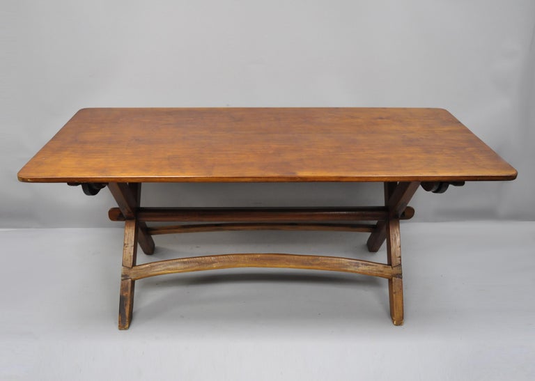 Vintage Pine Wood Farm House Dining Table with Sawbuck Trestle X-Base ...