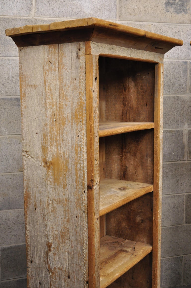 Vintage Pine Wooden Distress Painted Tall Narrow Kitchen Cupboard ...