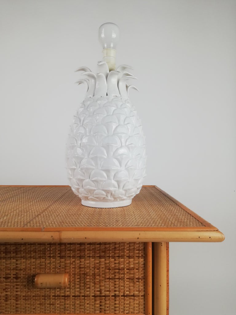 Vintage Pineapple White Ceramic Lamp in the Style of Tommaso Barbi ...