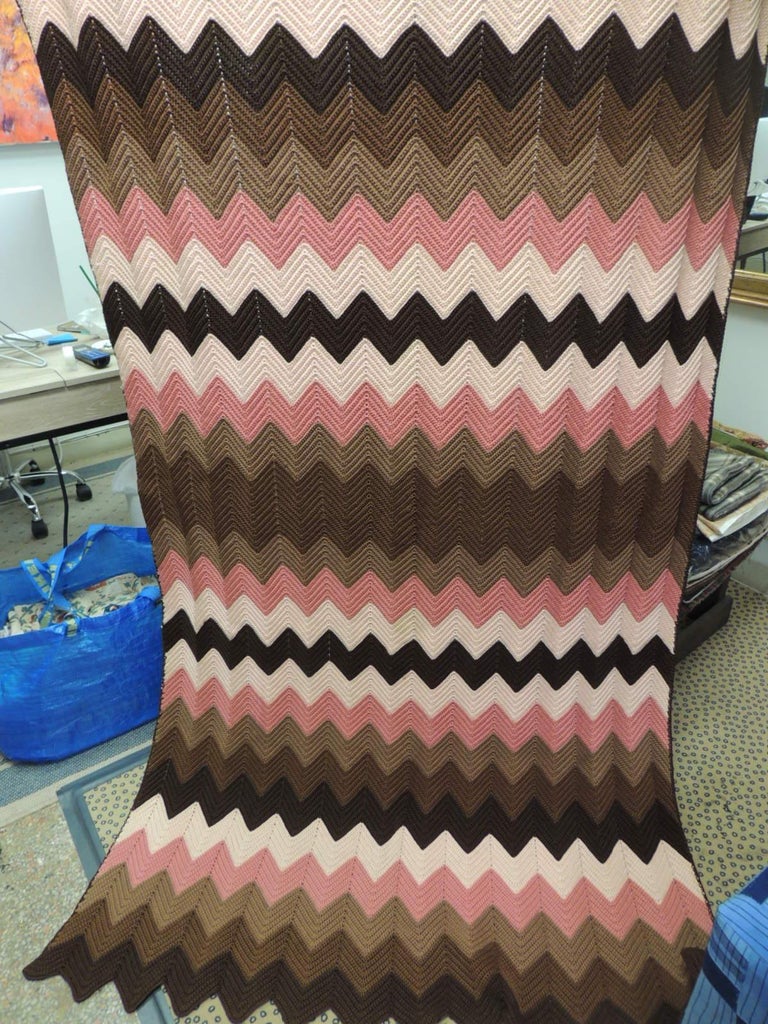 Vintage Pink and Brown Handwoven Crochet Macrame Throw at 1stDibs