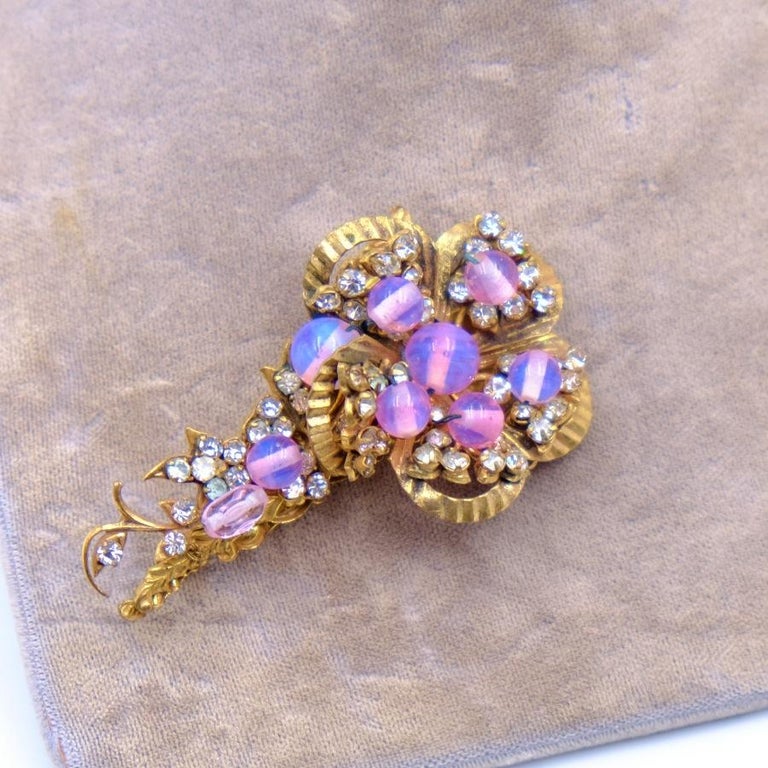 Vintage Pink Glass Flower Brooch Miriam Haskell 1960's at 1stDibs