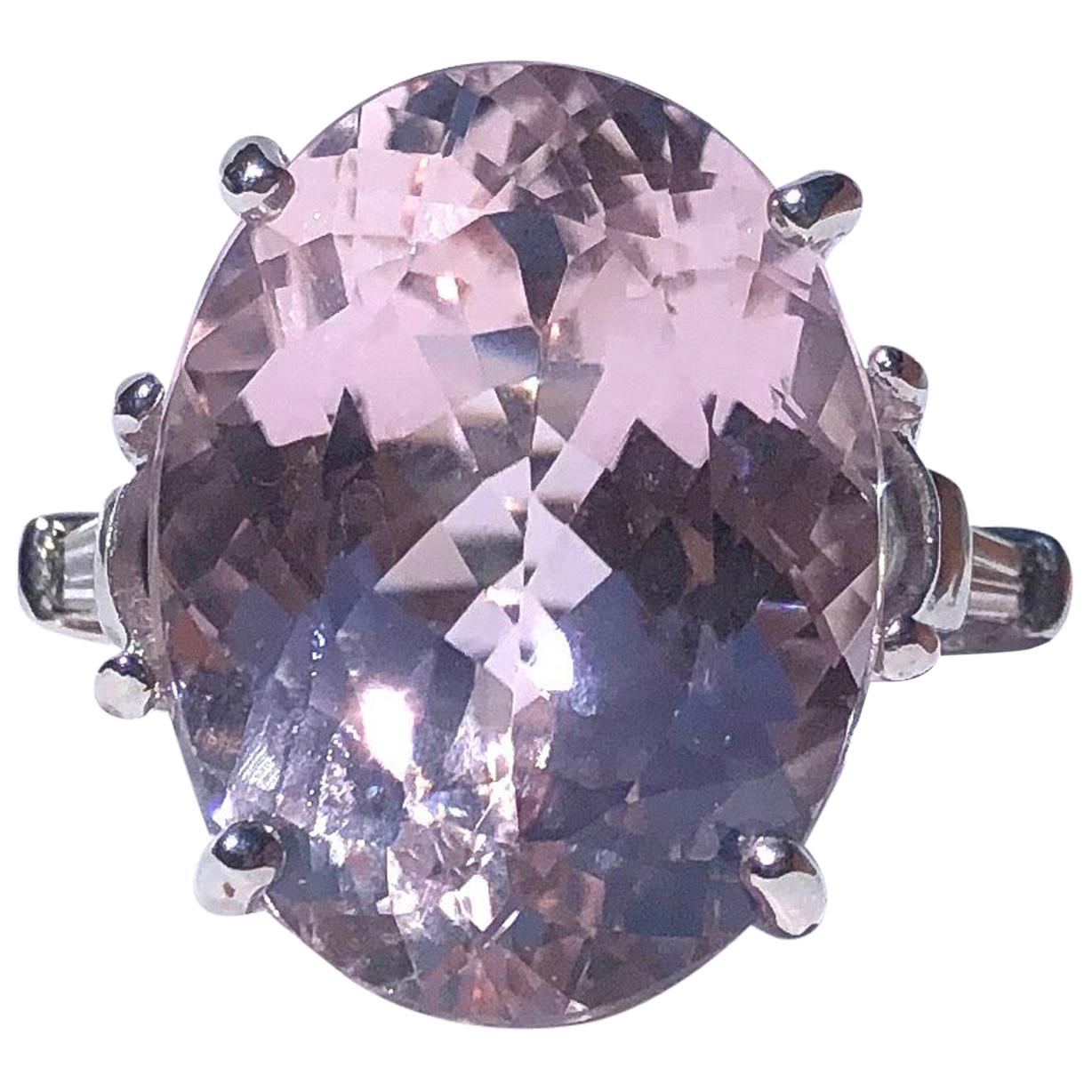 Vintage Pink Kunzite and Diamond Platinum Cocktail Ring at 1stDibs