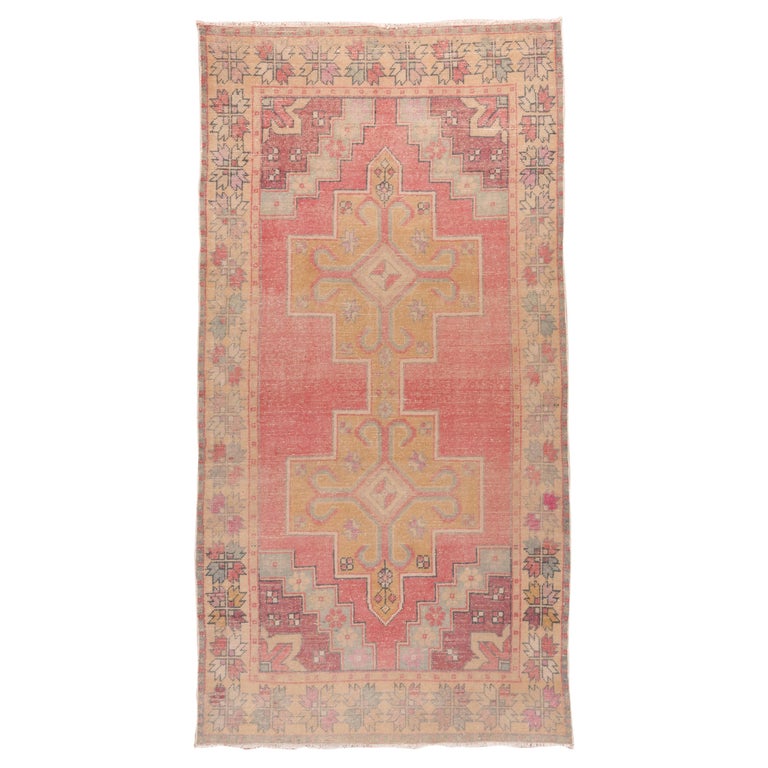 Vintage Pink Oushak Rug, Pink and Purple Field, Shabby Chic Style ...
