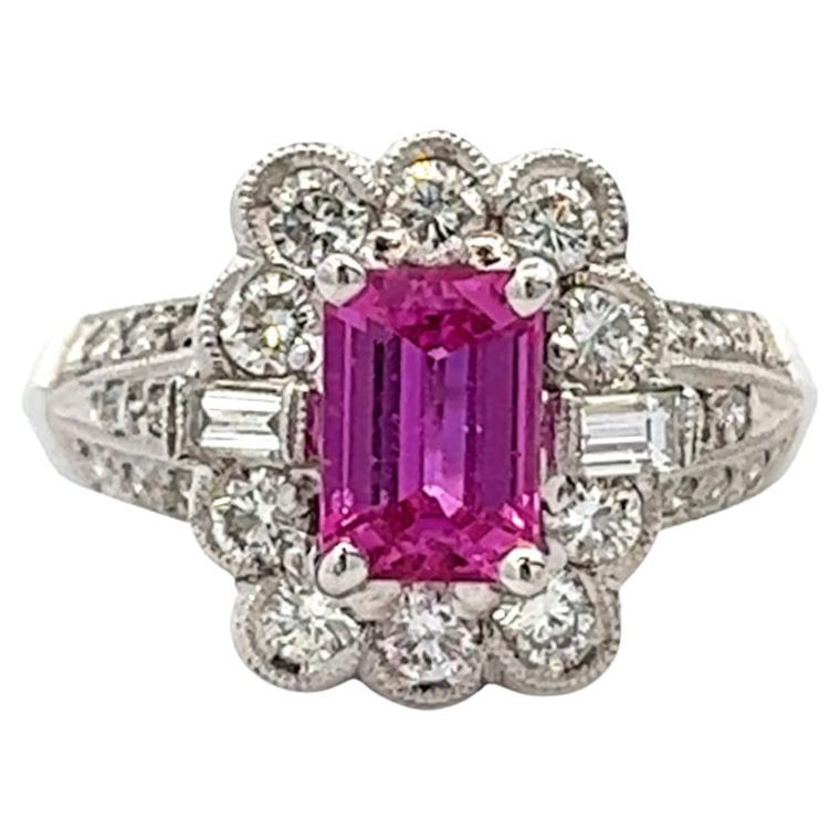 Certified Pastel Pink Sapphire and Diamond Cluster Ring Set in 18k Gold ...