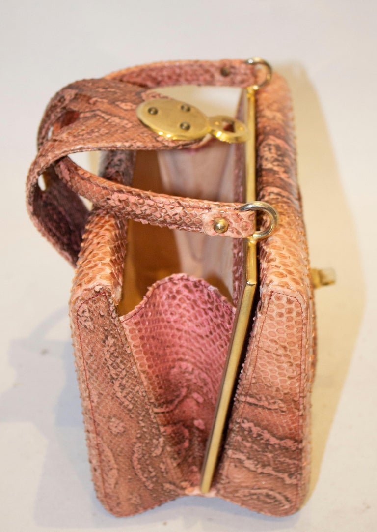 Vintage Pink Snakeskin Top Handle Handbag For Sale at 1stDibs | pink ...