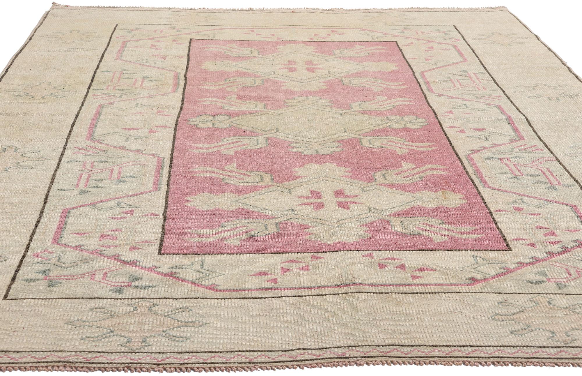 Vintage Pink Turkish Oushak Rug For Sale at 1stDibs