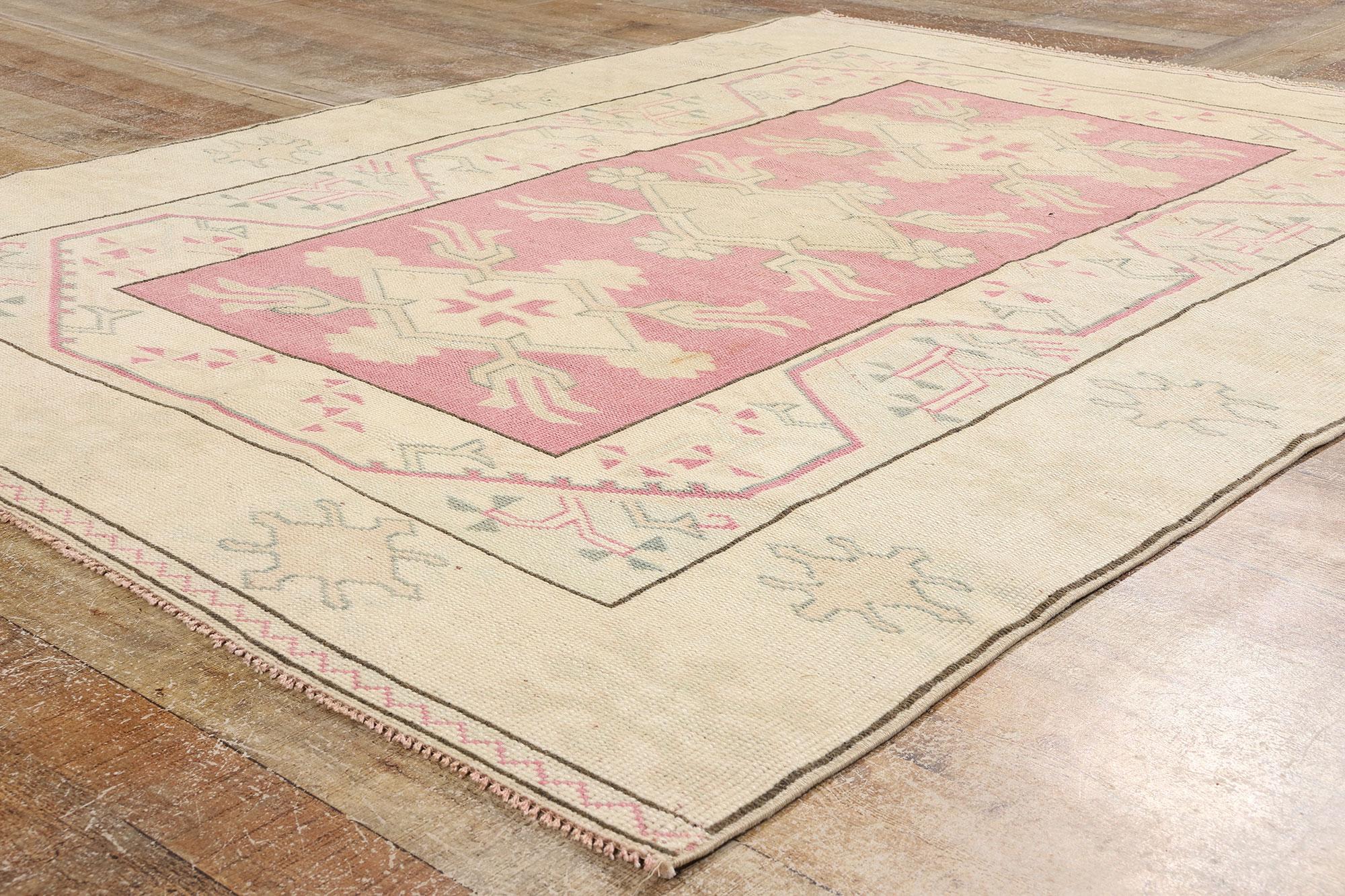 Vintage Pink Turkish Oushak Rug For Sale at 1stDibs