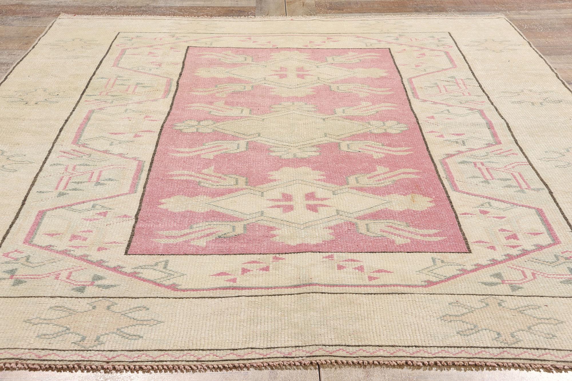 Vintage Pink Turkish Oushak Rug For Sale at 1stDibs