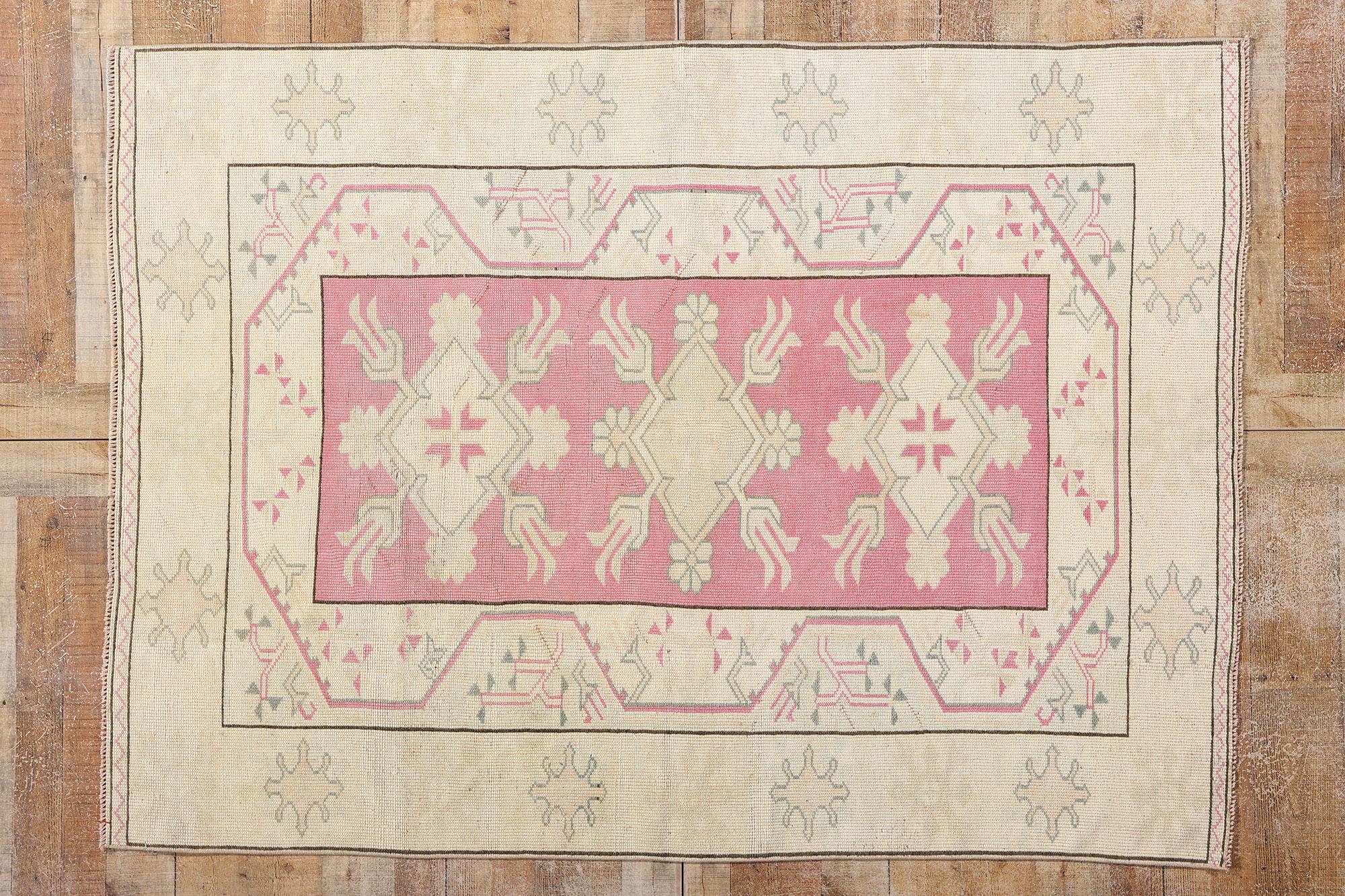Vintage Pink Turkish Oushak Rug For Sale at 1stDibs